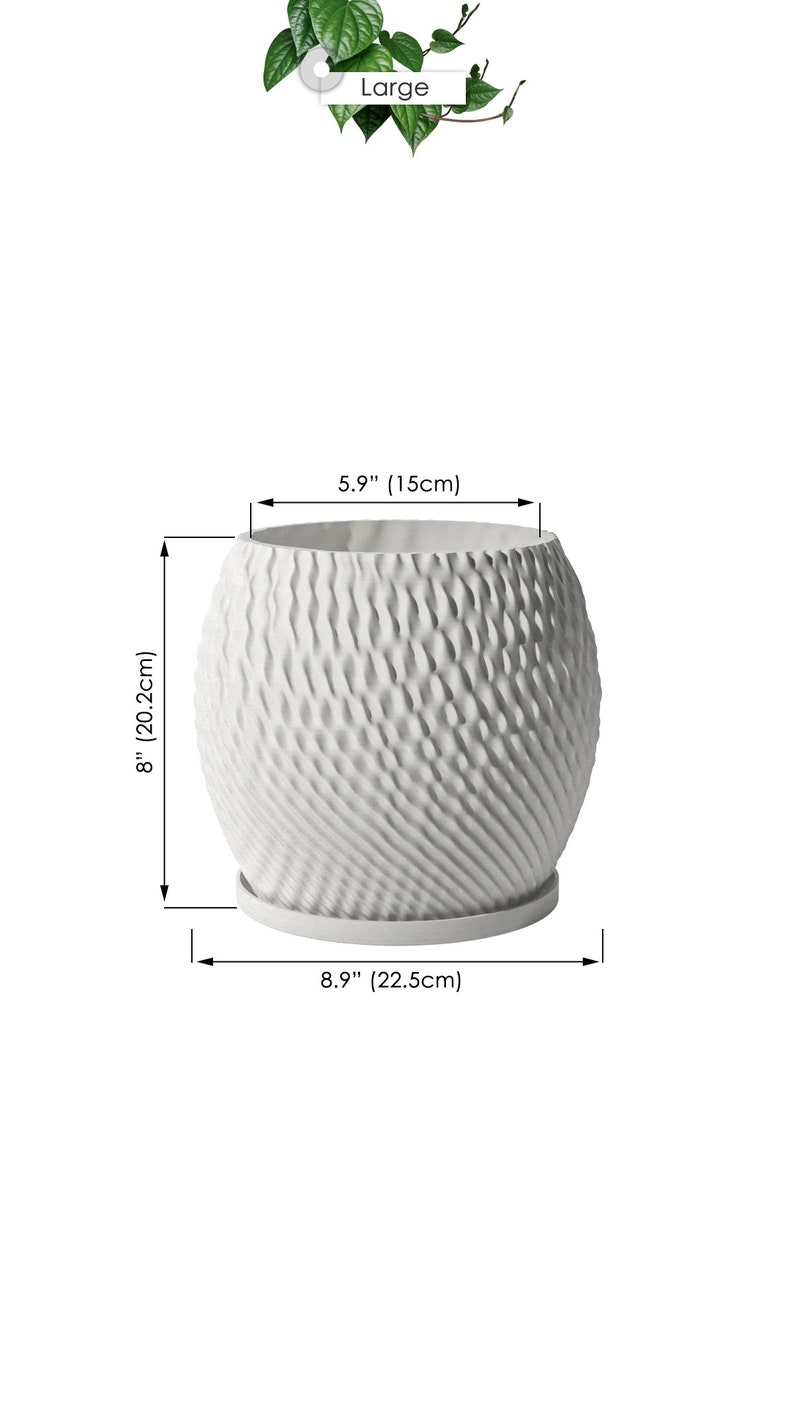 Planter Pot With Drainage Snow White Ripple Design for Small - Etsy