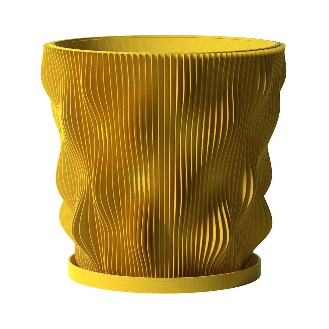 Planter Pot With Drainage, Lemon Yellow Wave Design for Small and Large ...