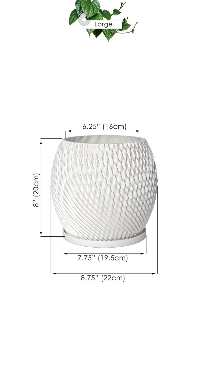 Planter Pot With Drainage Snow White Ripple Design for Small - Etsy