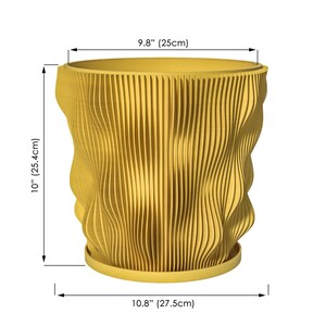Planter Pot With Drainage, Lemon Yellow Wave Design for Small and Large ...
