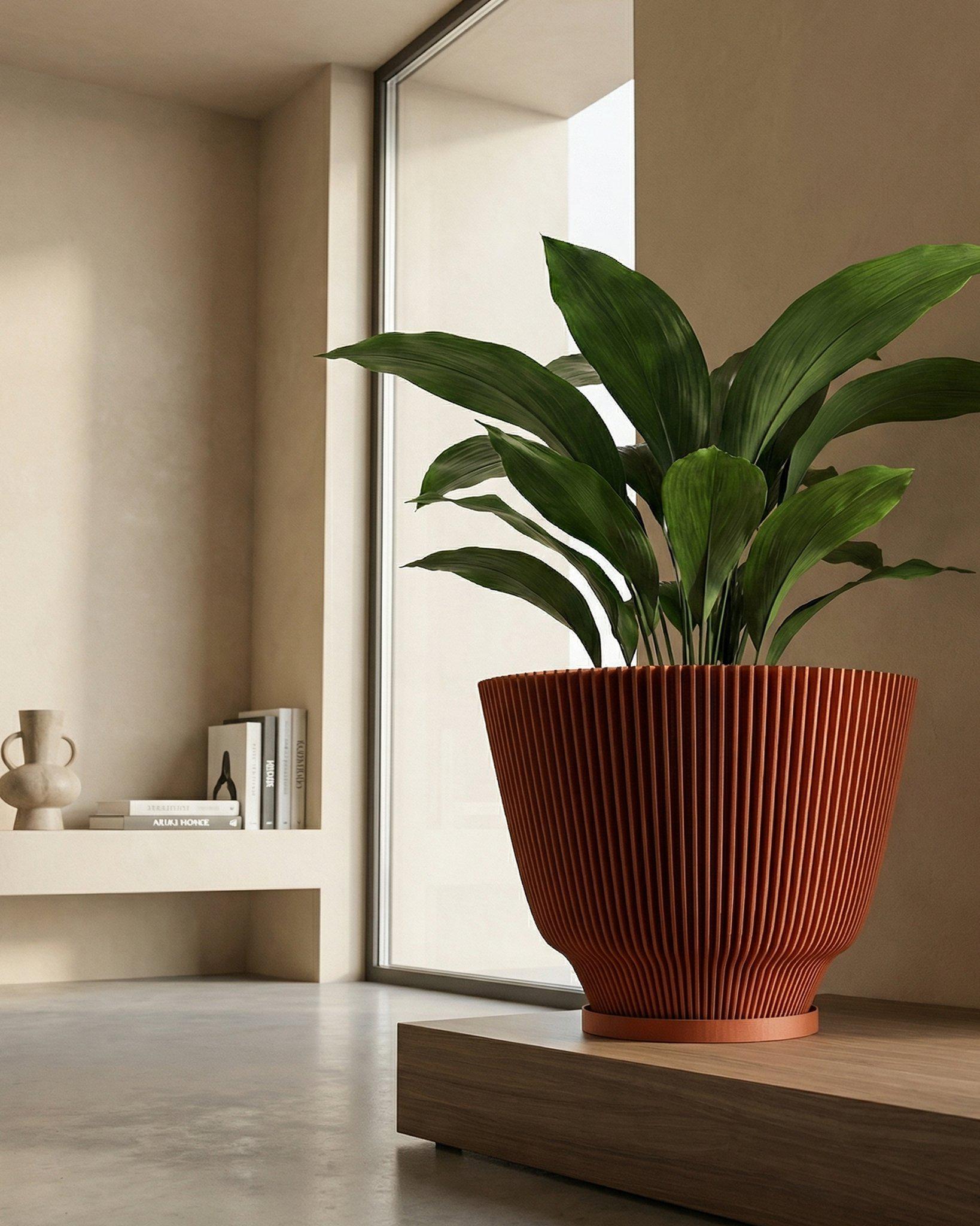 Terracotta Orange Dawn Design Planter Pot With Drainage & Water Plate ...