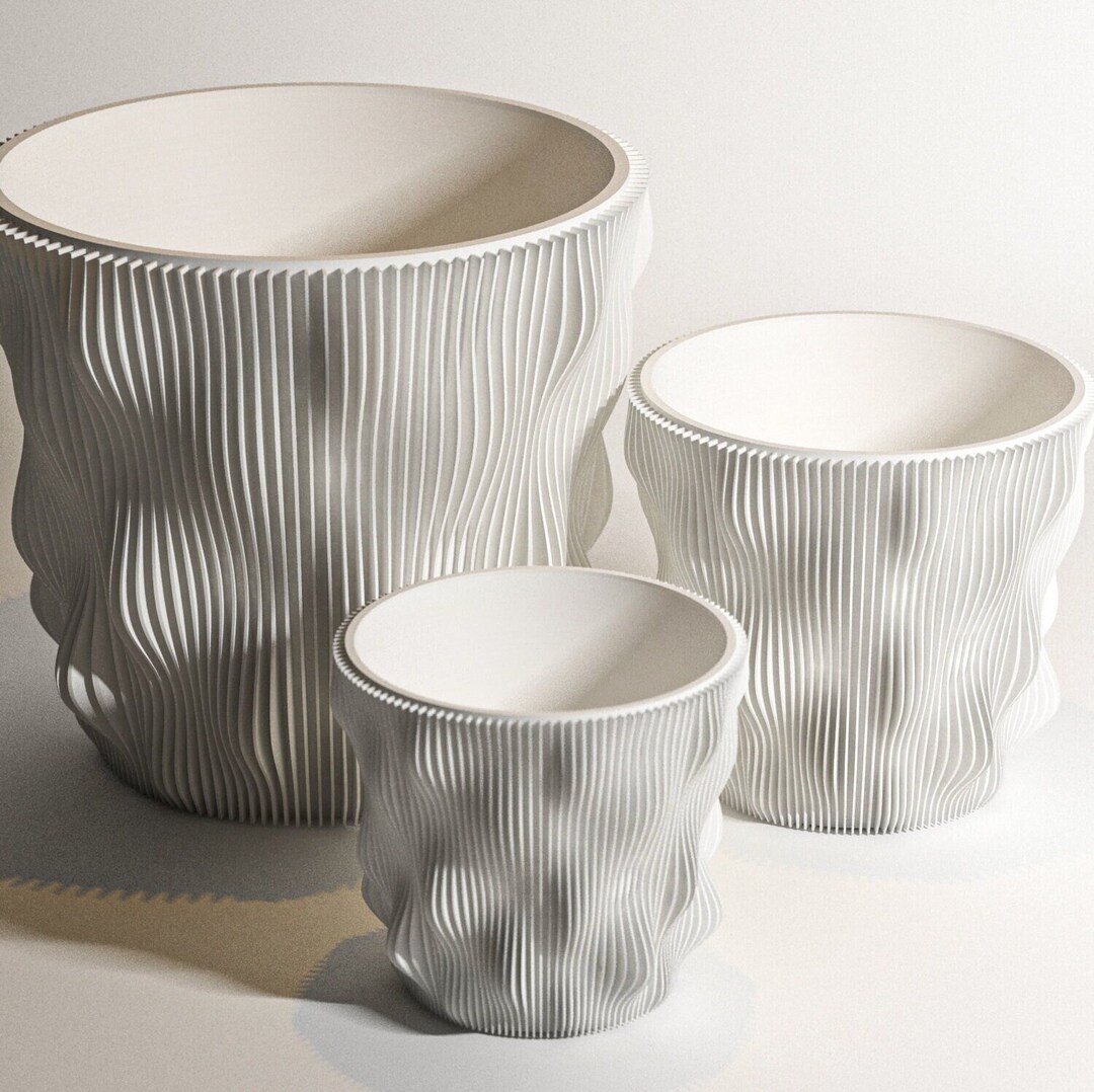 Planter Pot With Drainage Snow White Wave Design for Small - Etsy