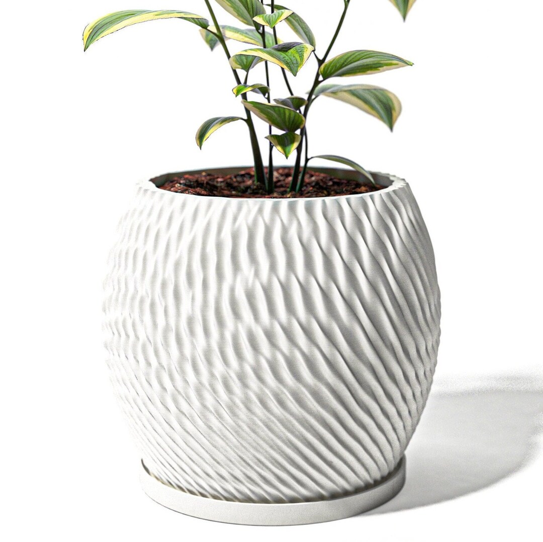 Planter Pot With Drainage Snow White Ripple Design for Small - Etsy