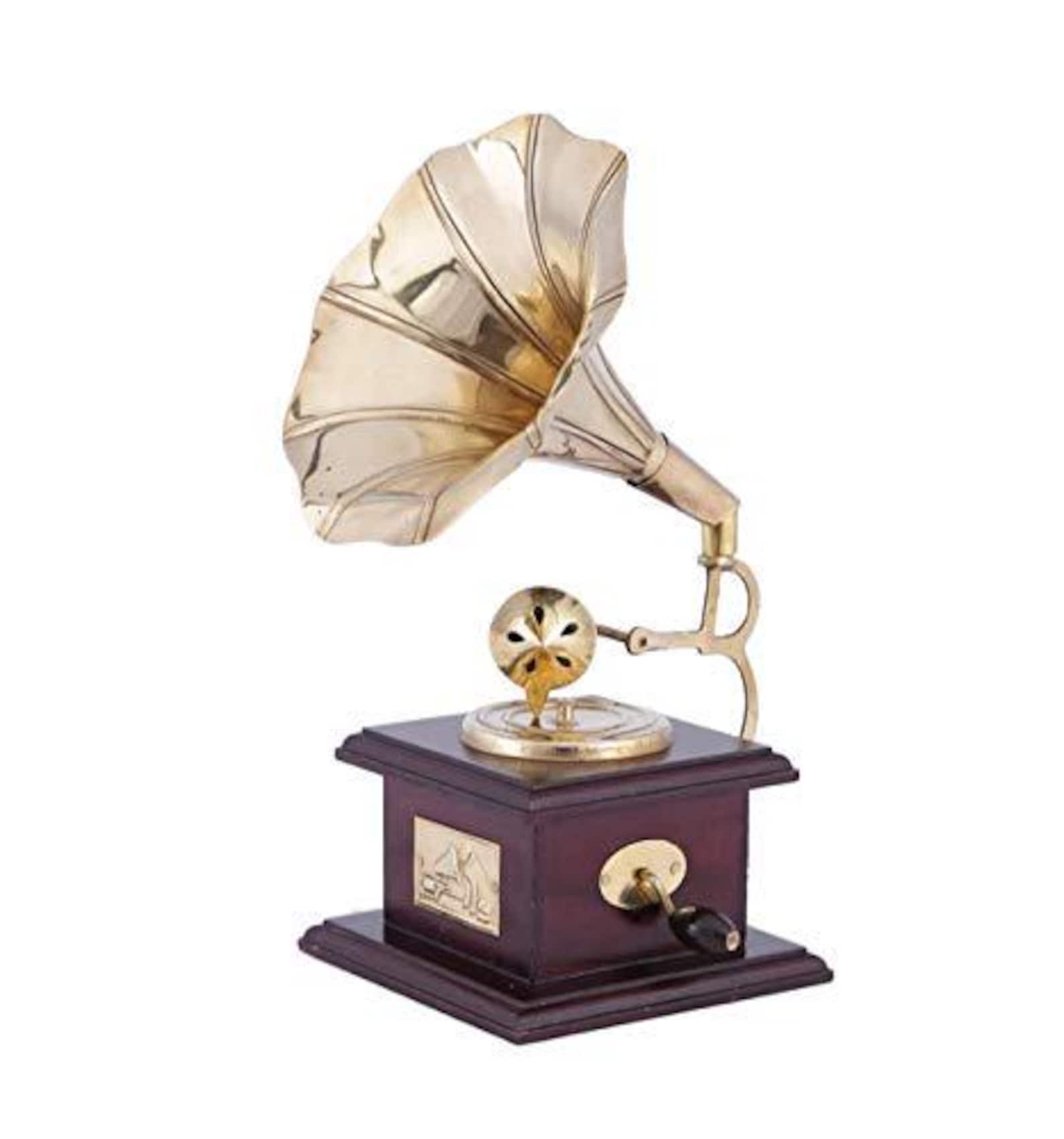 Mini Brass Gramophone Figurine – 10 Inch Vintage Phonophone Replica ...