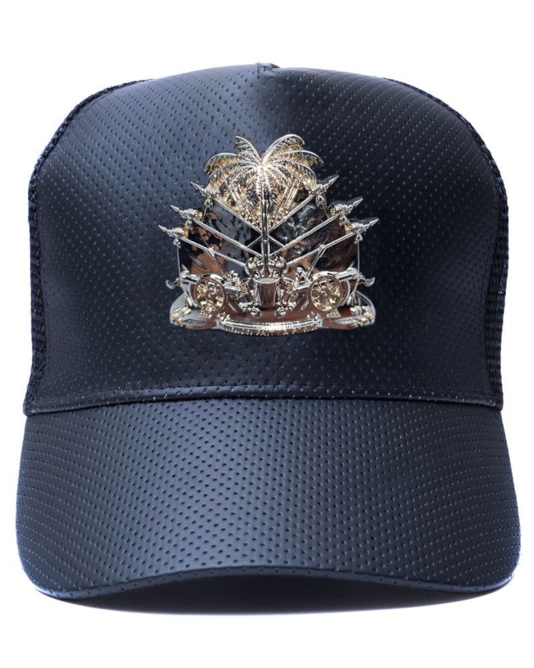 Haiti Silver Coat of Arms Hat, Haitian Emblem Hat, Haitian Flag Trucker ...