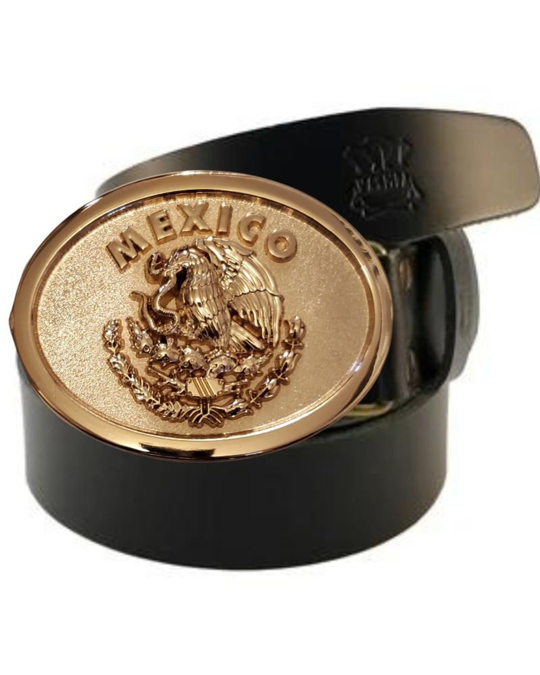 Mexico Belt & Buckle, Mexican Belts, Gold Coat of Arms Buckle, Cinturon ...