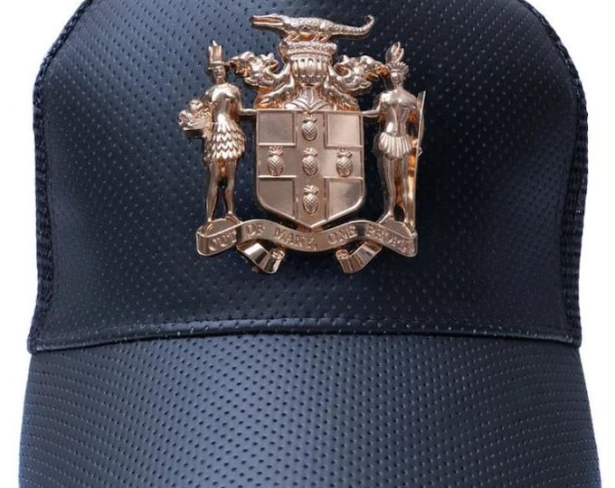 Jamaican Snapback Hat, Gold Coat of Arms Caps, Jamaica Flag Hats, Coat ...