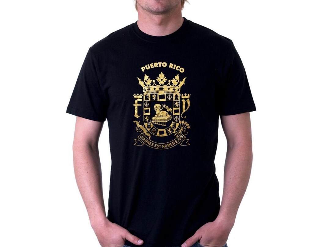 Puerto Rican T-shirts, Puerto Rico Coat of Arms Tshirt, Metallic Gold ...