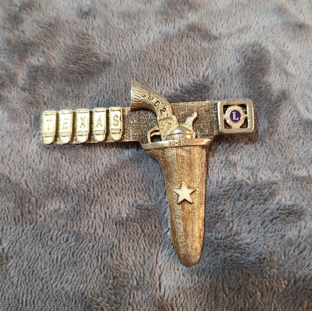 Lions Club Texas Gun and Holster Pin MD2 Brass Trader Tac Pinback ...
