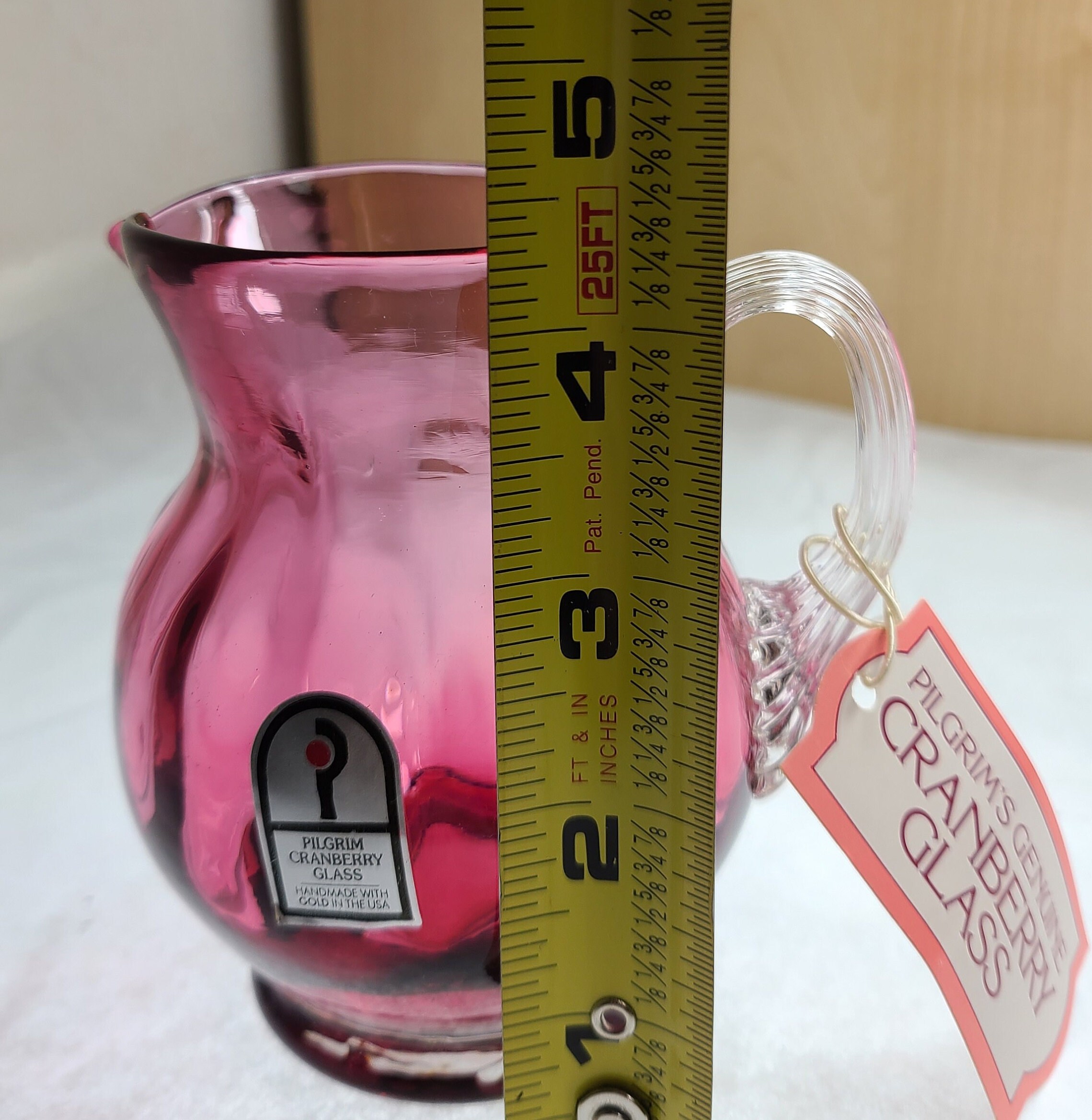 Pilgrim Cranberry Glass Collection Hand Blown Jamestown Small Pitcher 4 ...