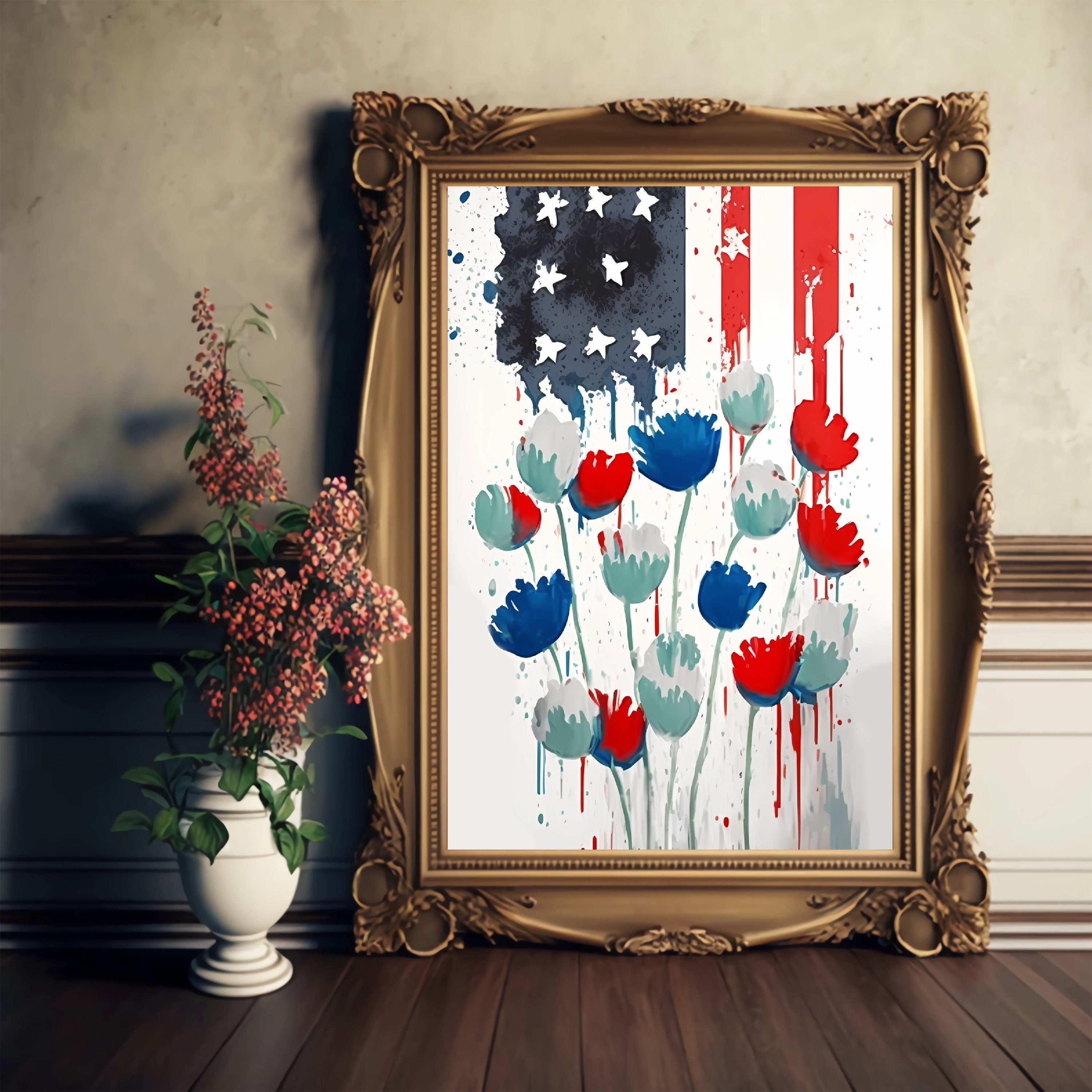 Digital Download Pack Floral American Flag Print 4 PACK SET abstract ...