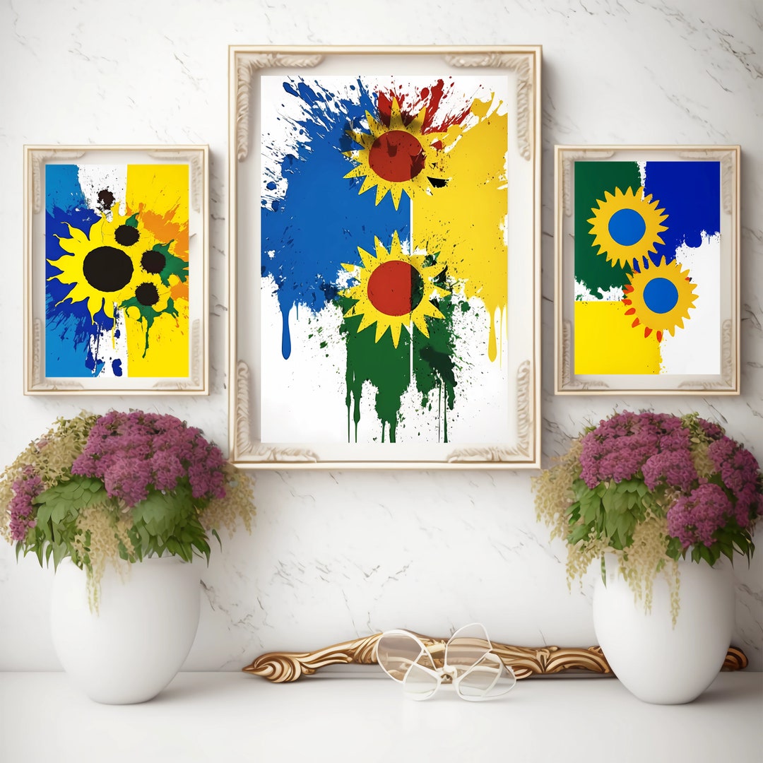 Digital Download Pack Abstract Sunflower Art Triple PACK SET PRINTABLE ...