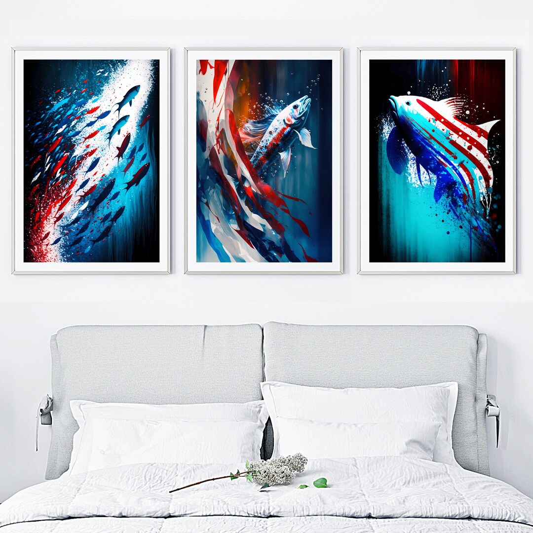 Digital Download Pack American Flag Fish 3 PACK SET Abstract Art, Fish ...