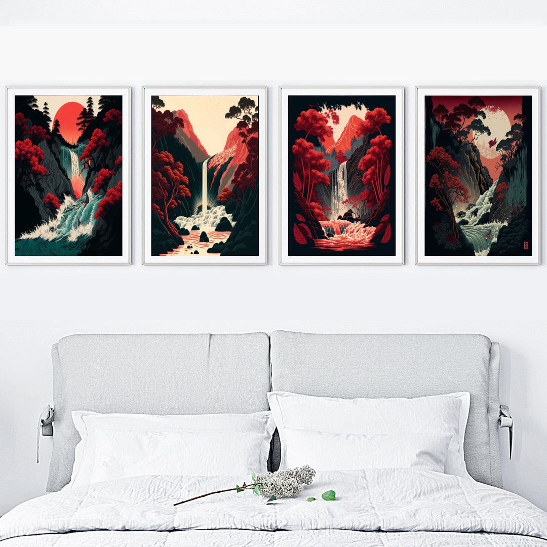 Digital Download Pack Japanese Art Print of Waterfall, Ukiyo-e Style ...