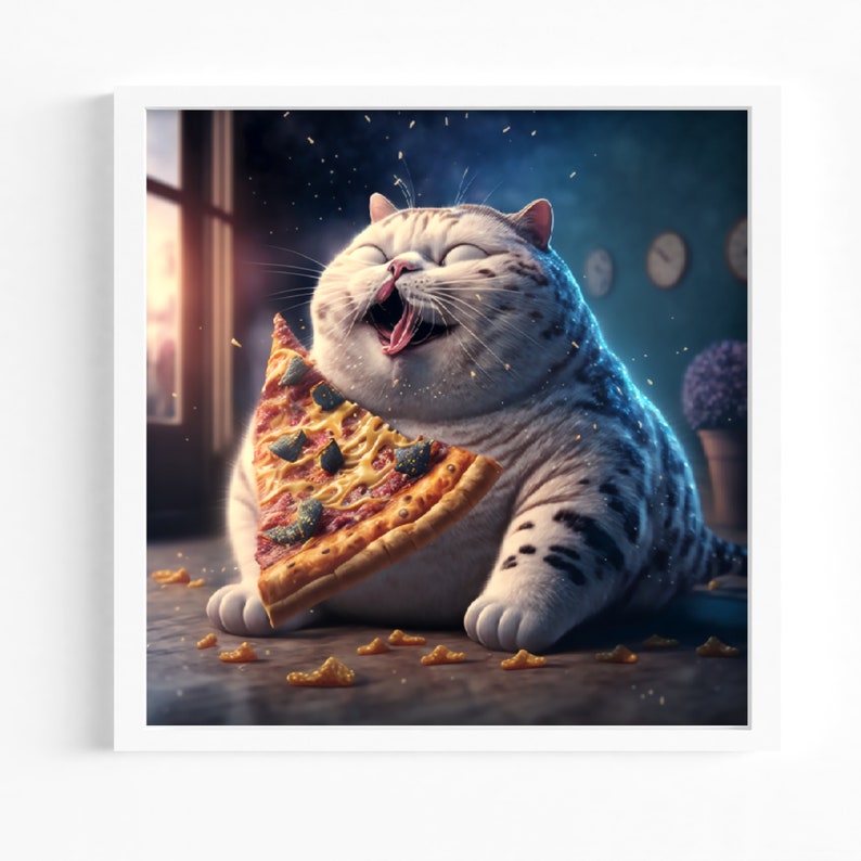 Digital Download Pack Happy Fat Cat Eating Pizza 3-PACK SET - Etsy