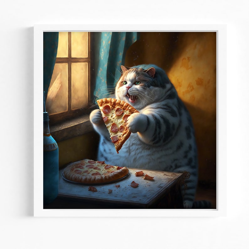Digital Download Pack Happy Fat Cat Eating Pizza 3-PACK SET - Etsy