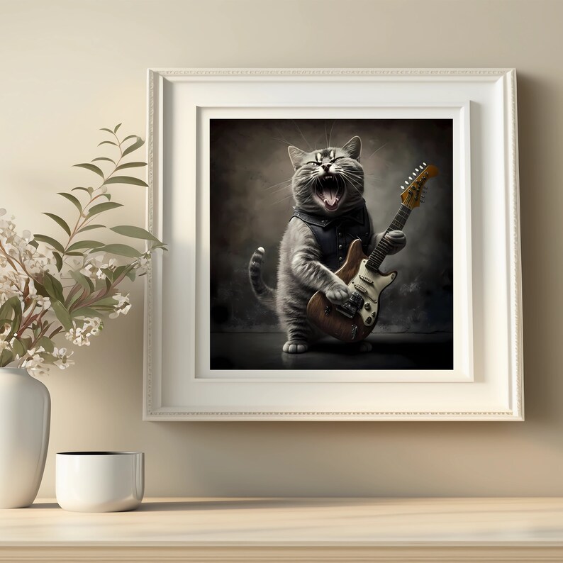 Digital Pack- Rock N' Roll Cat - 4 -PACK SET-PRINTABLE- Cat Playing ...