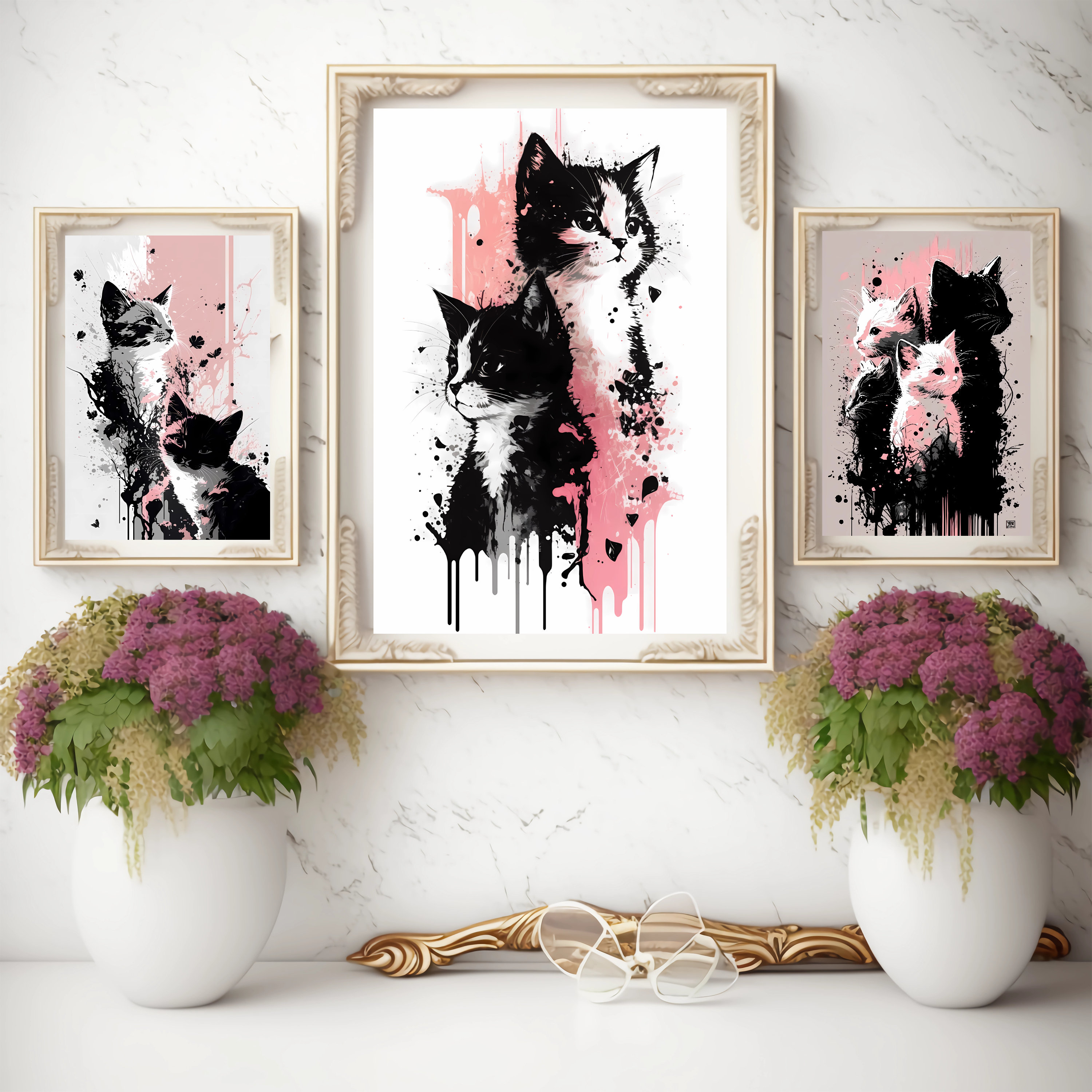 Digital Pack- Abstract Cat Print -3-PACK SET-PRINTABLE- Paintbrush ...