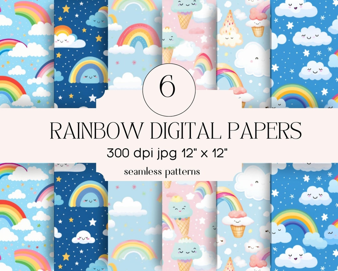 Watercolor Rainbow Digital Papers in Seamless Pattern, 6 Rainbows ...