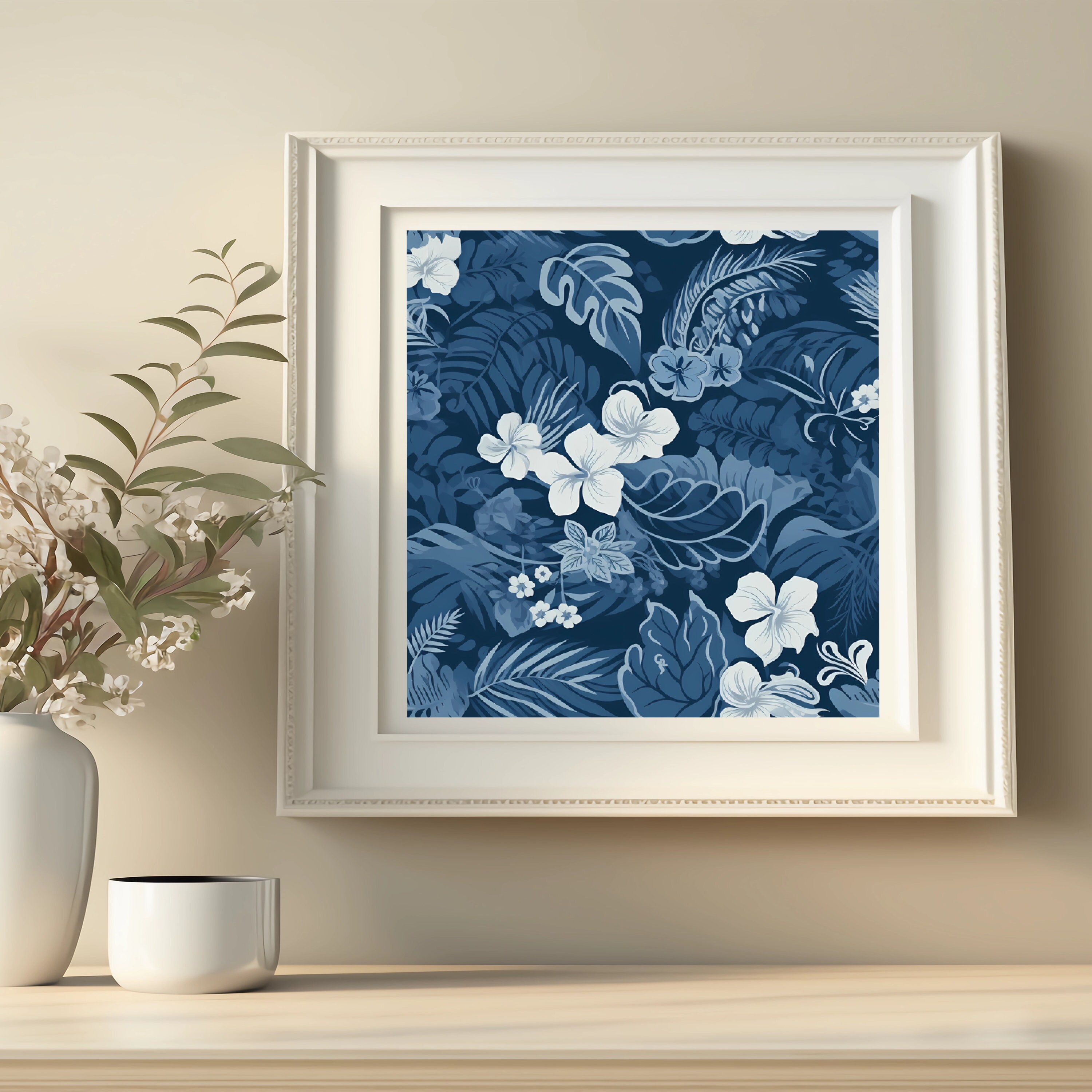 Digital Download Pack - Hawaiian Blue Floral Pattern - 4- PACK SET ...