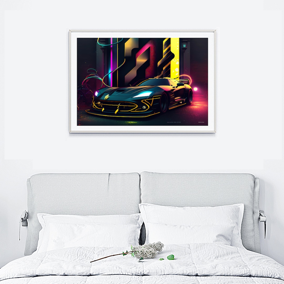 Dodge Viper Wall Art PRINTABLE - Neon Car Abstract Print, Sports Car ...