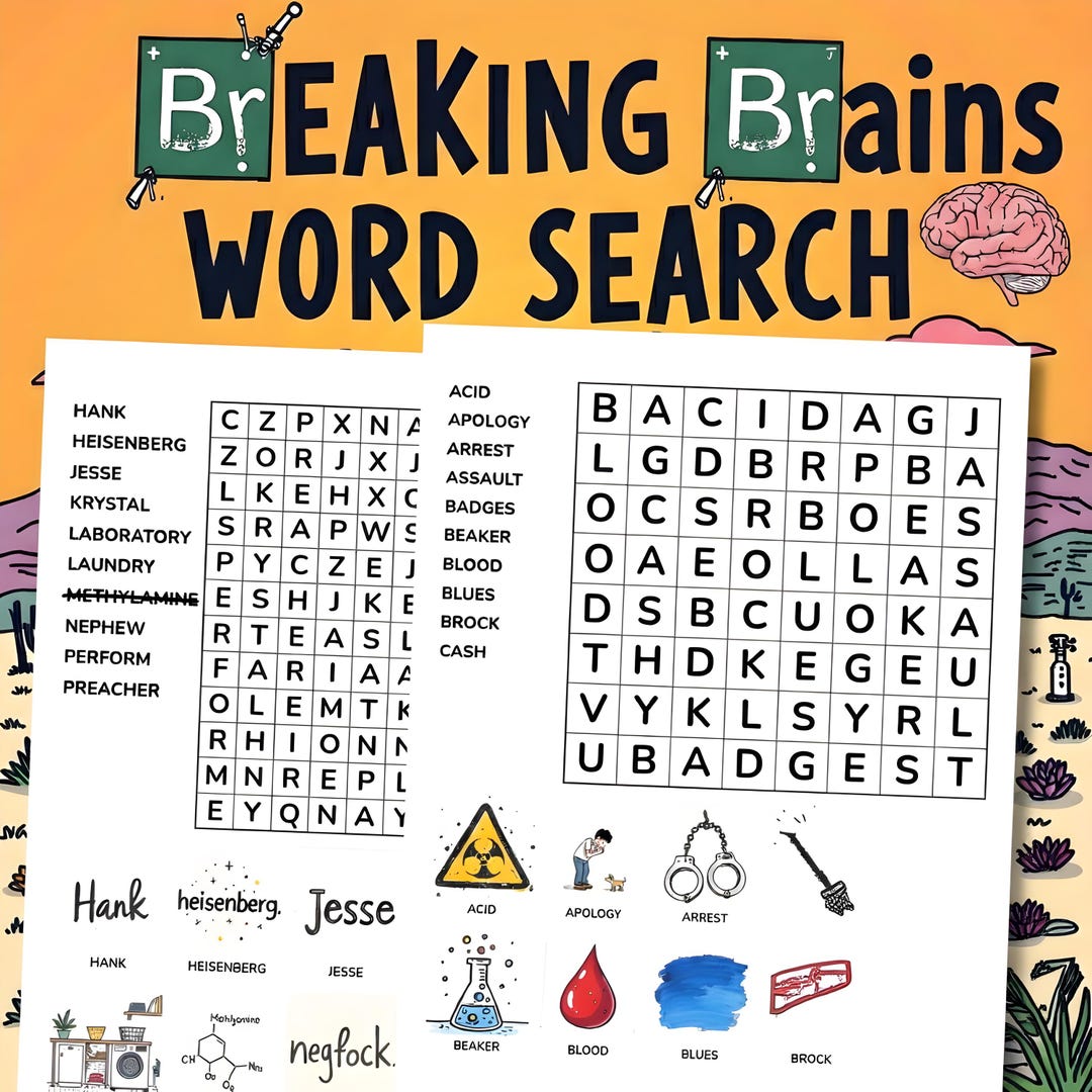 Breaking Brains Word Search Printable | TV Show Puzzle Game PDF | Adult ...