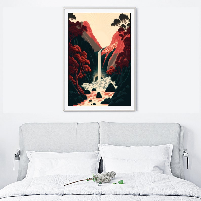 Digital Download Pack Japanese Art Print of Waterfall, Ukiyo-e Style ...