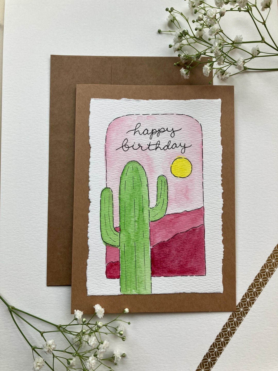 Birthday Watercolor Cactus - Blank Greeting Card - 5 X 7 Inches - Hand ...