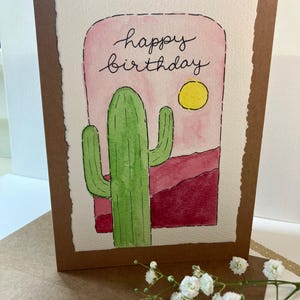 Birthday Watercolor Cactus - Blank Greeting Card - 5 X 7 Inches - Hand ...