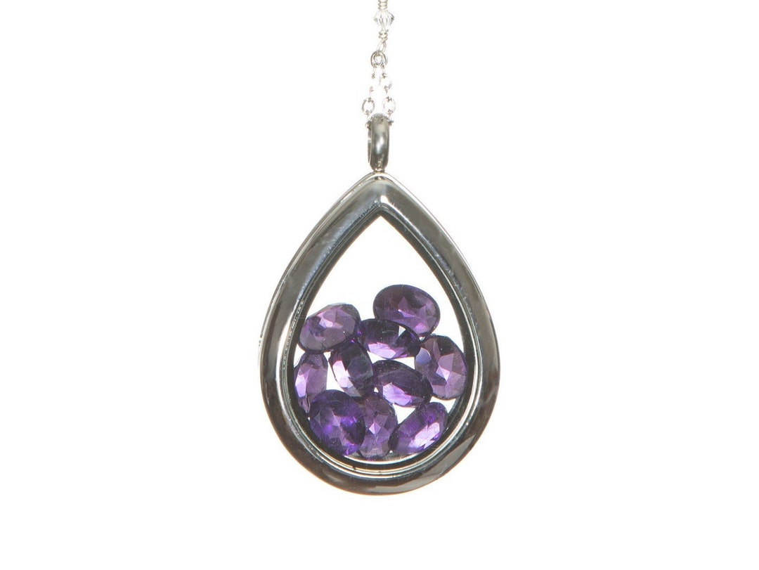 The Alina | Silver Locket | Teardrop Locket | Amethyst Locket | Purple ...