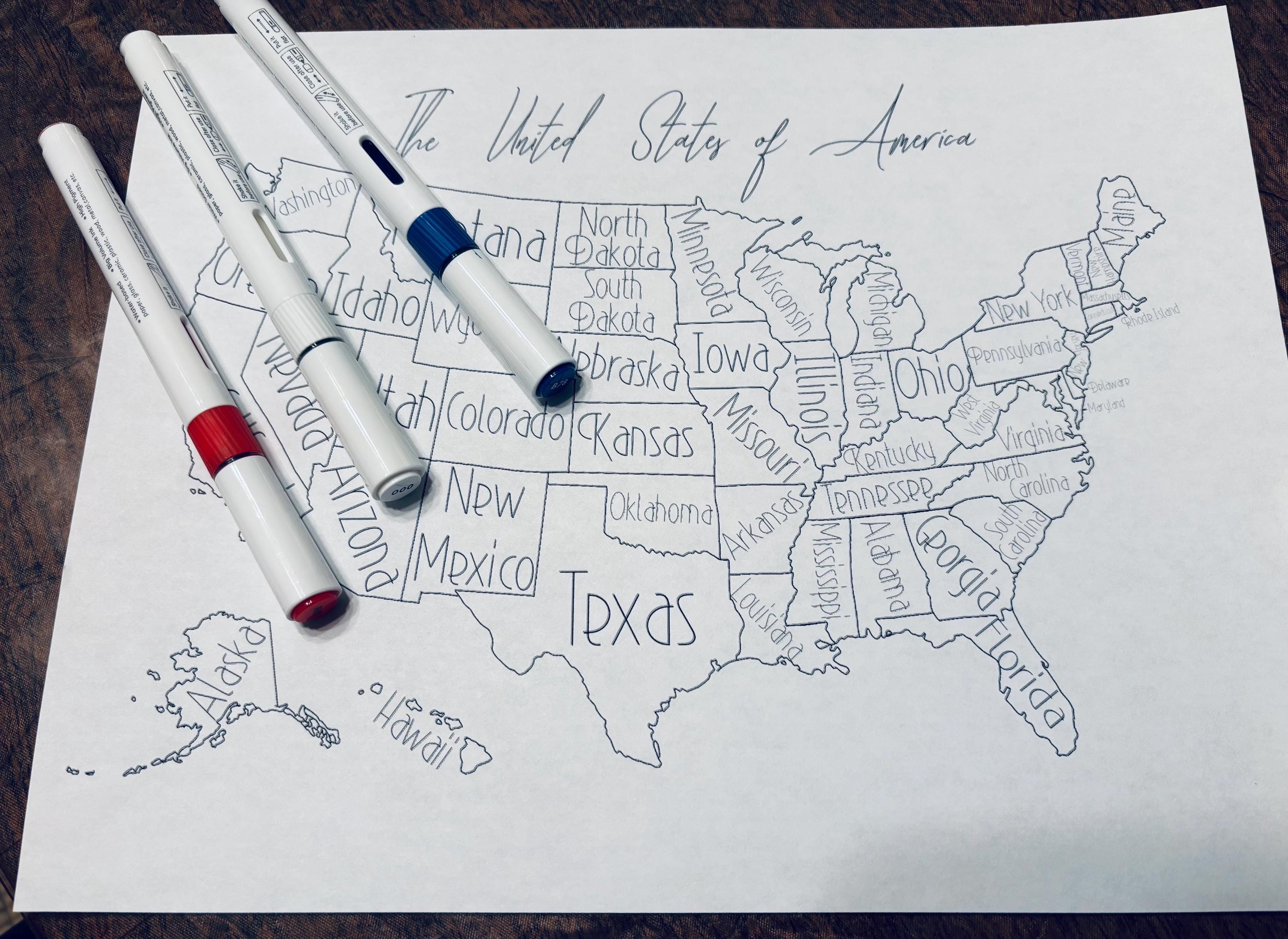United States of America (USA) Map / Travel Tracker/ Coloring Page! - Etsy
