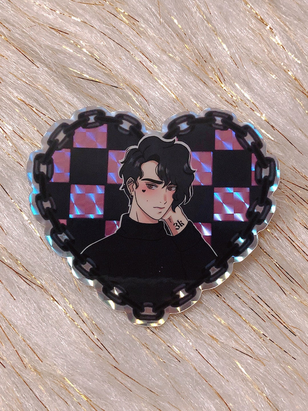 Anime Guy Sticker Prismatic Sticker Heart Sticker Anime Sticker ...