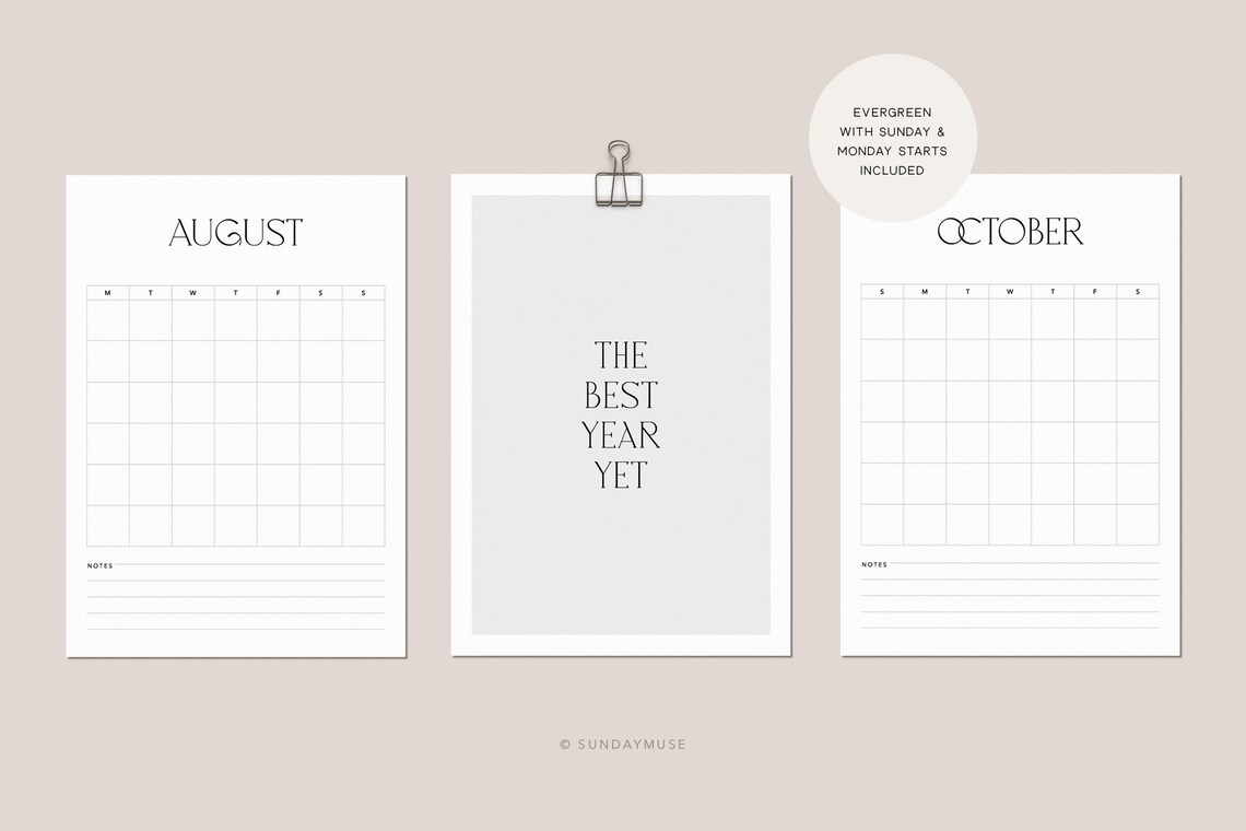Ausdruckbarer Kalender 2024 2025 Undatierter Kalender Immergrüner ...