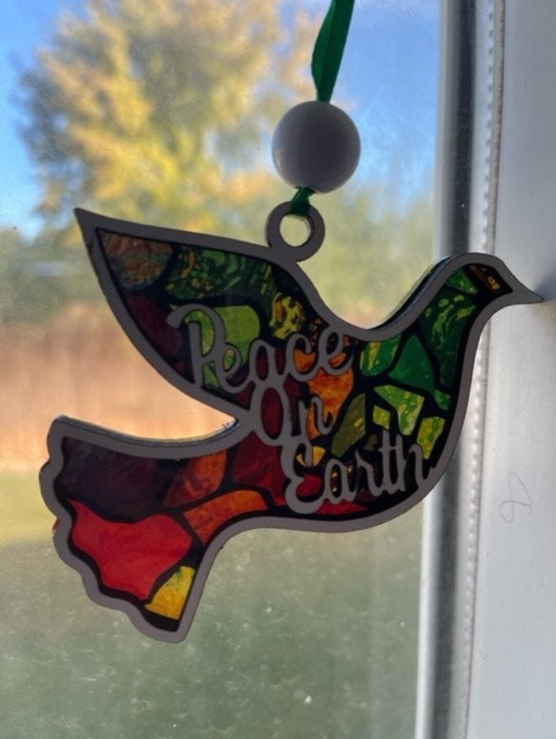 Peace on Earth Dove Ornament, Window-stained Glass Dove Religious ...