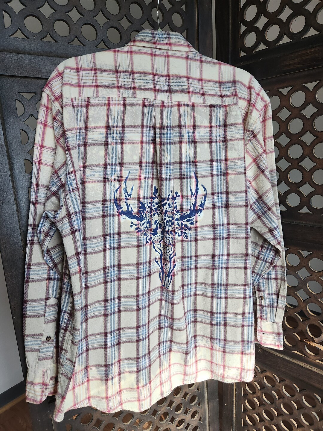 Cow Skull XL Acid Washed Flannel, Sun Bleached Splatter Flannel, Soft ...