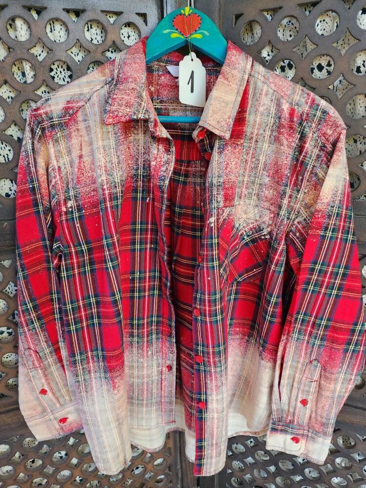 Red LARGE Acid Washed Flannel, Sun Bleached Splatter, Soft Flannel ...