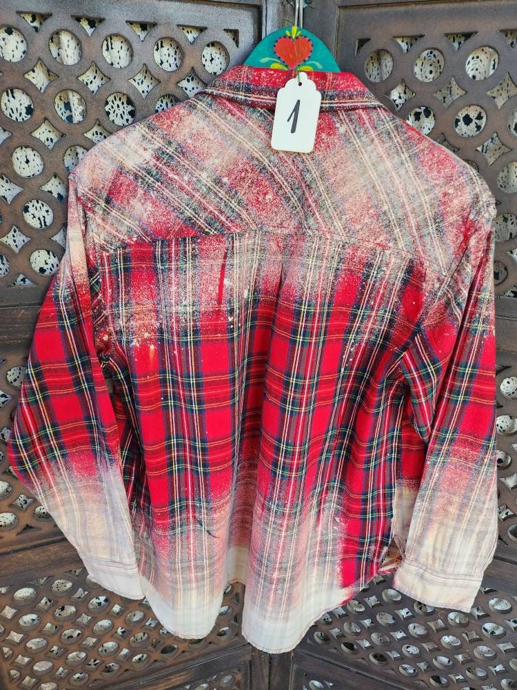 Red LARGE Acid Washed Flannel, Sun Bleached Splatter, Soft Flannel ...