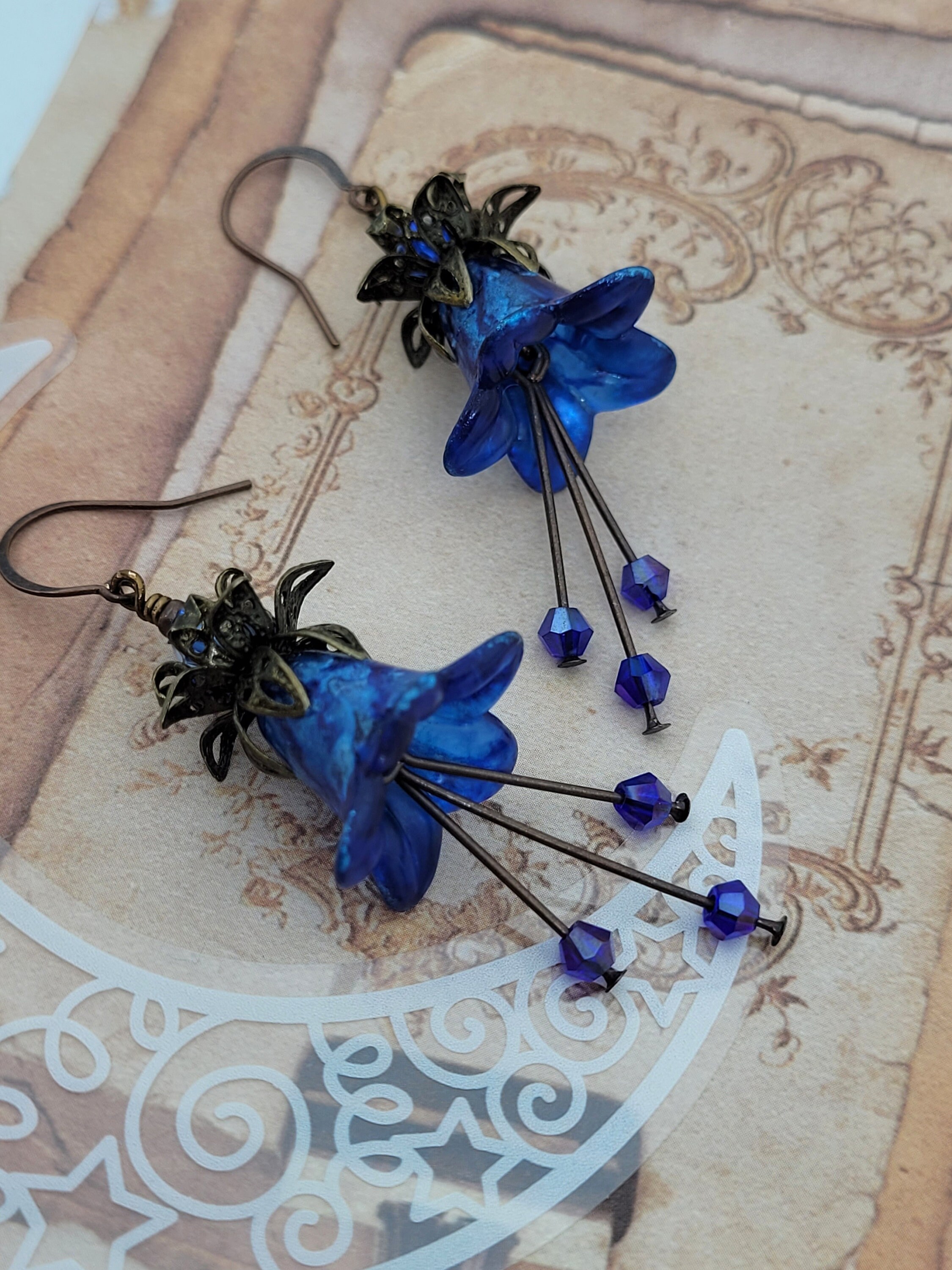 Blue Lagoon Hand Painted Lucite Flower Earrings Boho - Etsy
