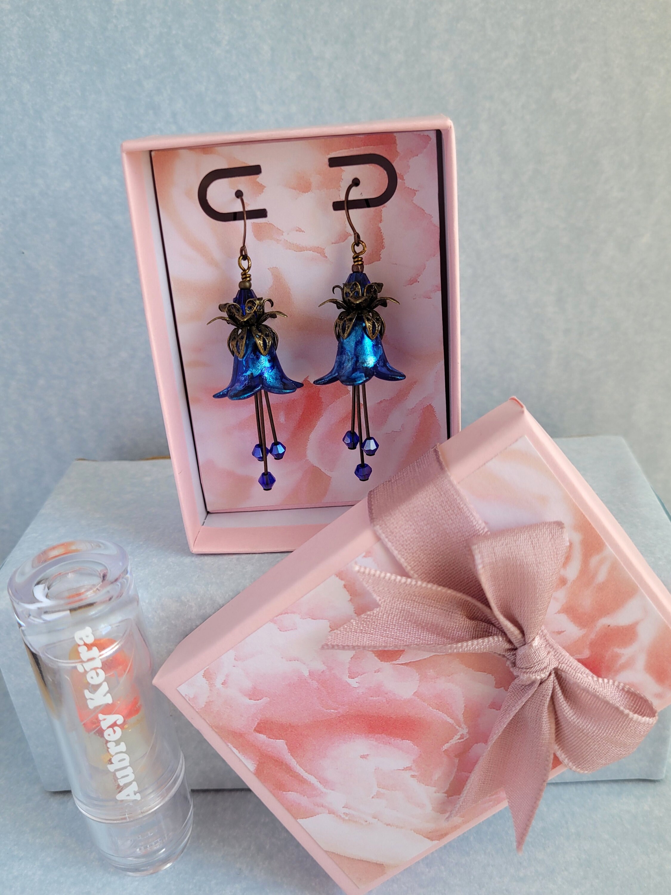 Blue Lagoon, Hand Painted Lucite Flower Earrings, Boho Dangles, Vintage ...