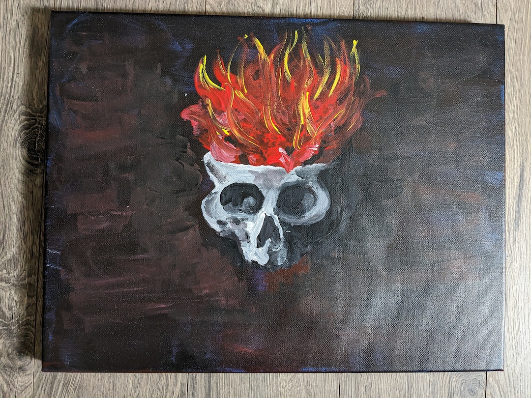 Skull on Fire Painting - Etsy