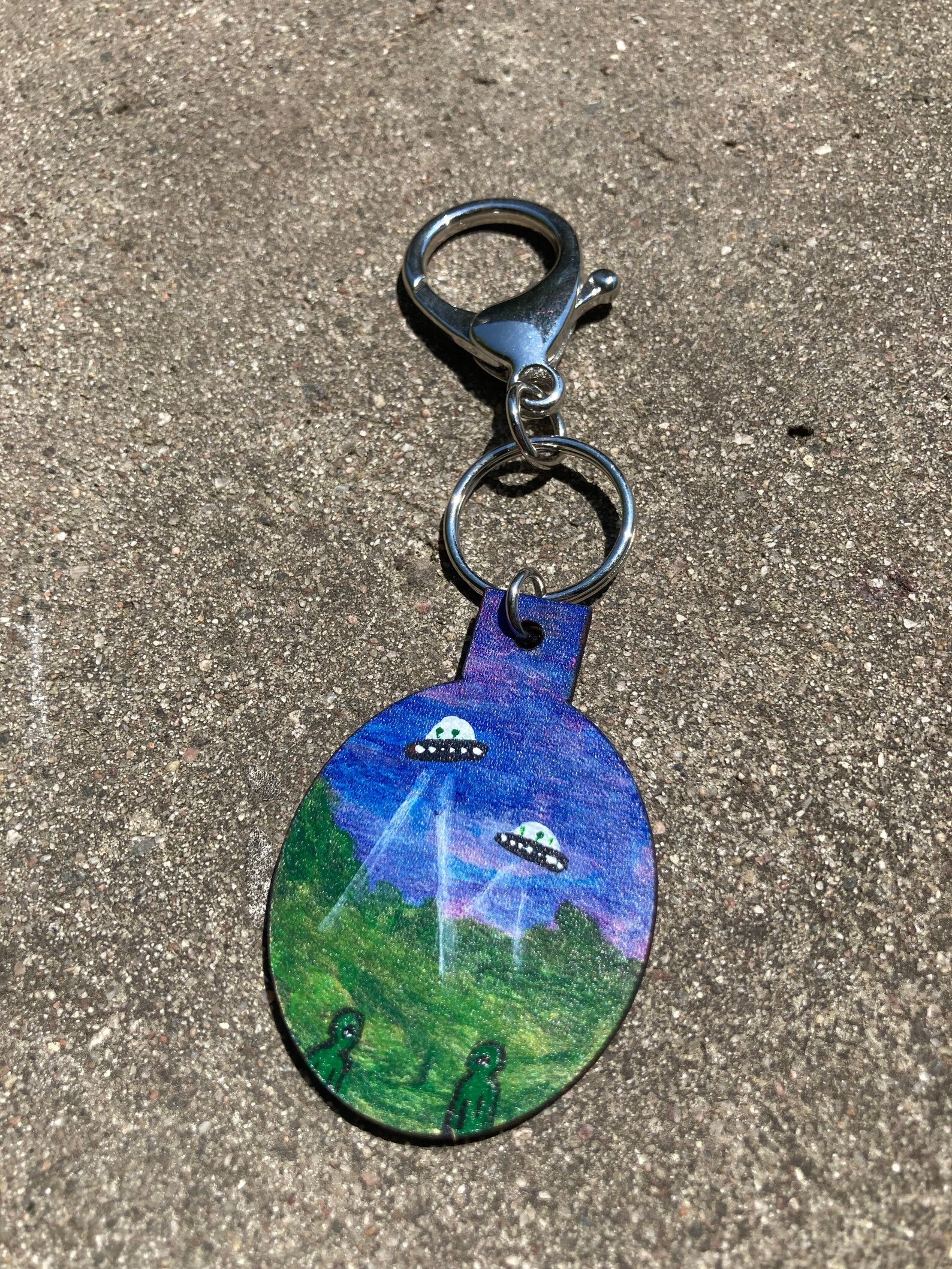 Alien ufo space keychain limited edition handpainted leather | Etsy