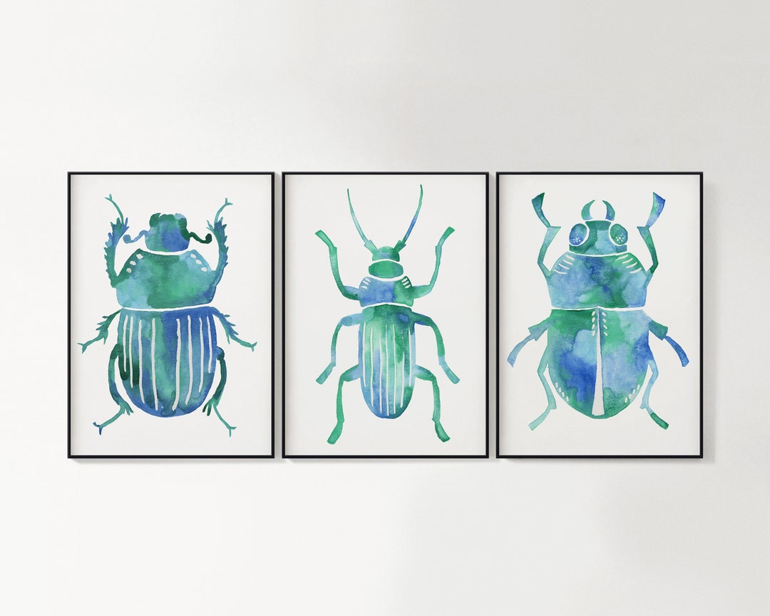 3 Blue Watercolour Bugs, Digital Download, Nursery Wall Art, Childrens ...