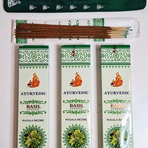Basil tulsi Incense Sticks. 3 Pack With Incense Stick Holder for Self ...