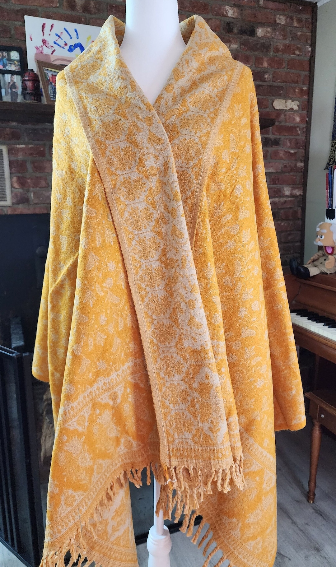 Yak Wool Shawl, Chunky Scarf, Throw Blanket, Paisley & Floral Prints ...