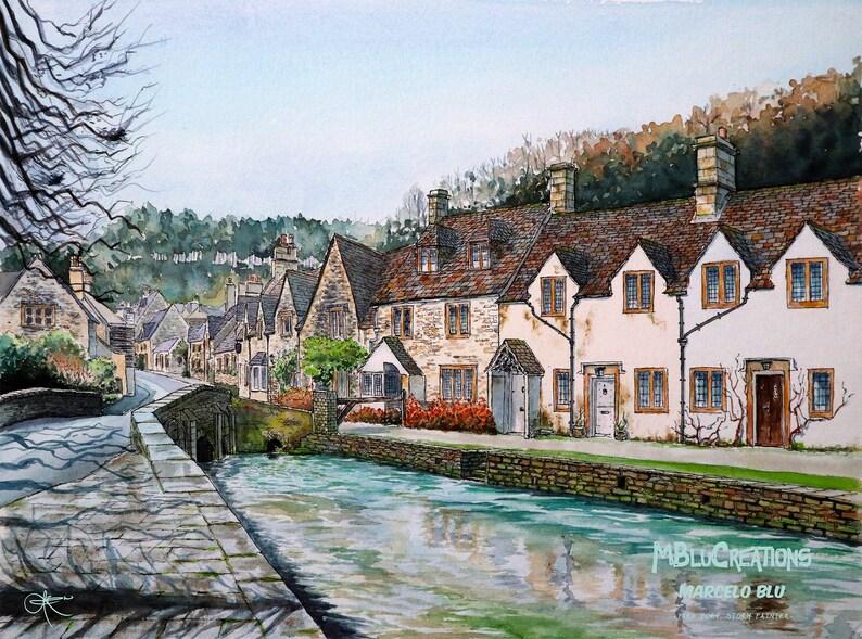 Cotswolds Old Village Art Print - British Countryside Castle Combe - UK ...