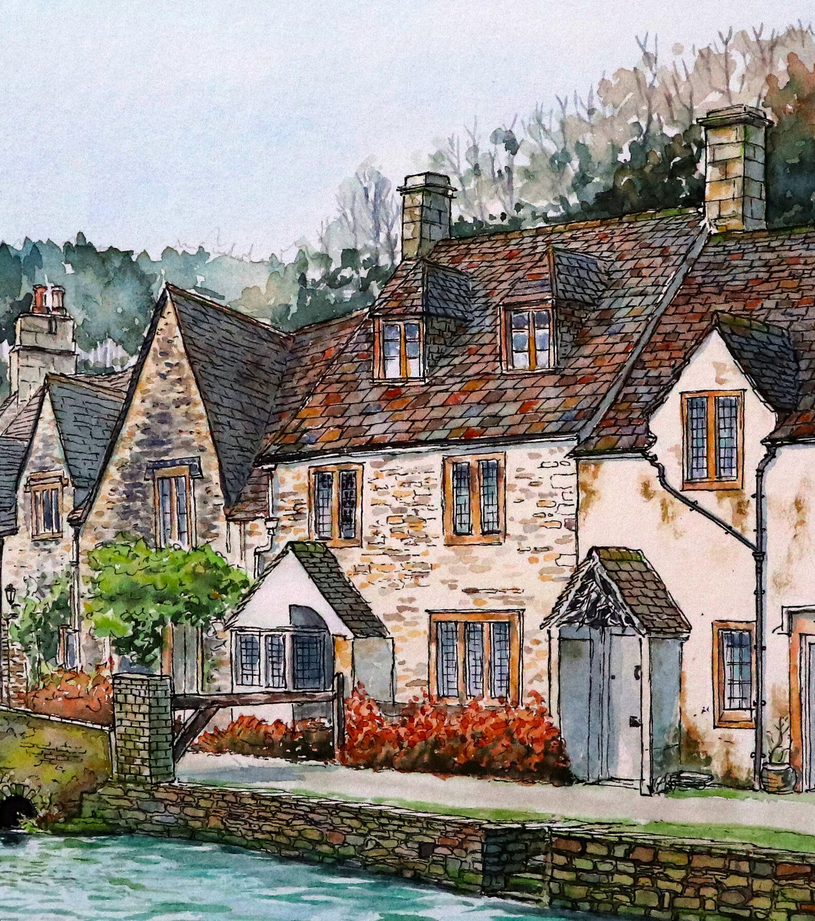 Cotswolds Old Village Art Print British Countryside Castle Combe UK ...