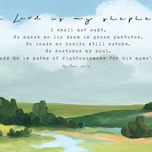 Psalm 23 Green Pasture LANDSCAPE PAINTING With SCRIPTURE Christian Wall ...