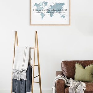 Christian Wall Art Large Blue WORLD MAP 16x20, John 3:16, Christian Art ...