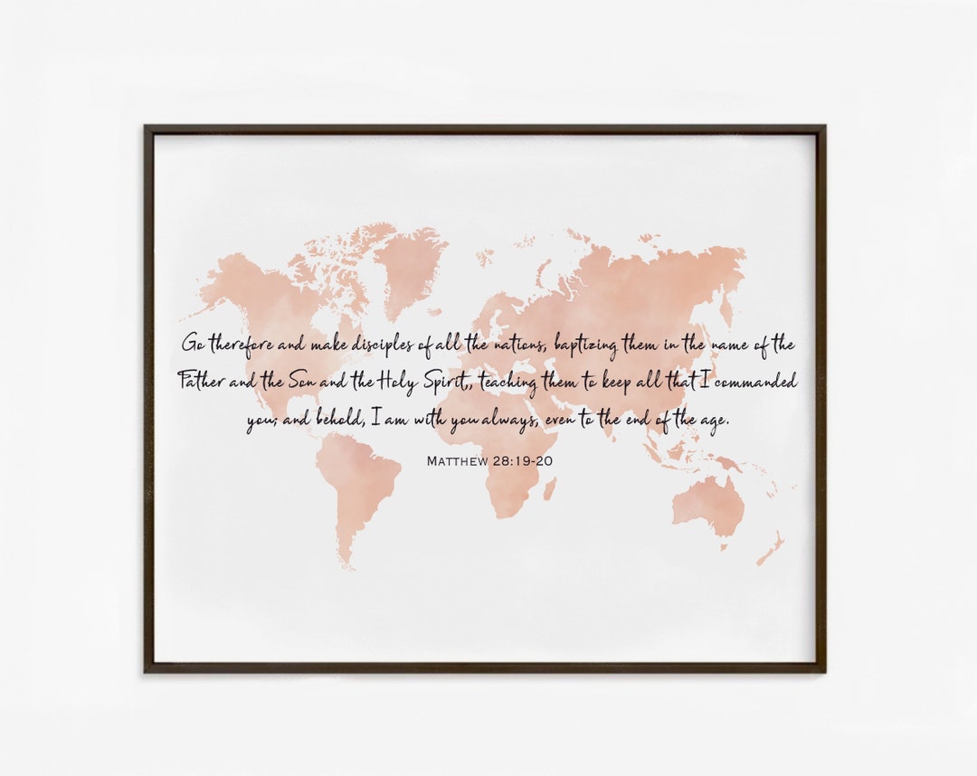 Pink World Map | Matthew 28:19-20, World Map Wall Art, Art Print, World ...