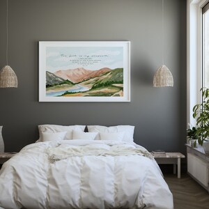 Psalm 23 Christian Wall Art Mountain Watercolor Art Print Scripture ...